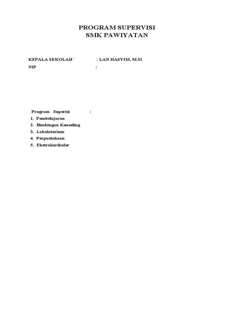 Program Supervisi Pendidikan SMK Pawiyatan | PDF | Pengelolaan Keuangan & Uang