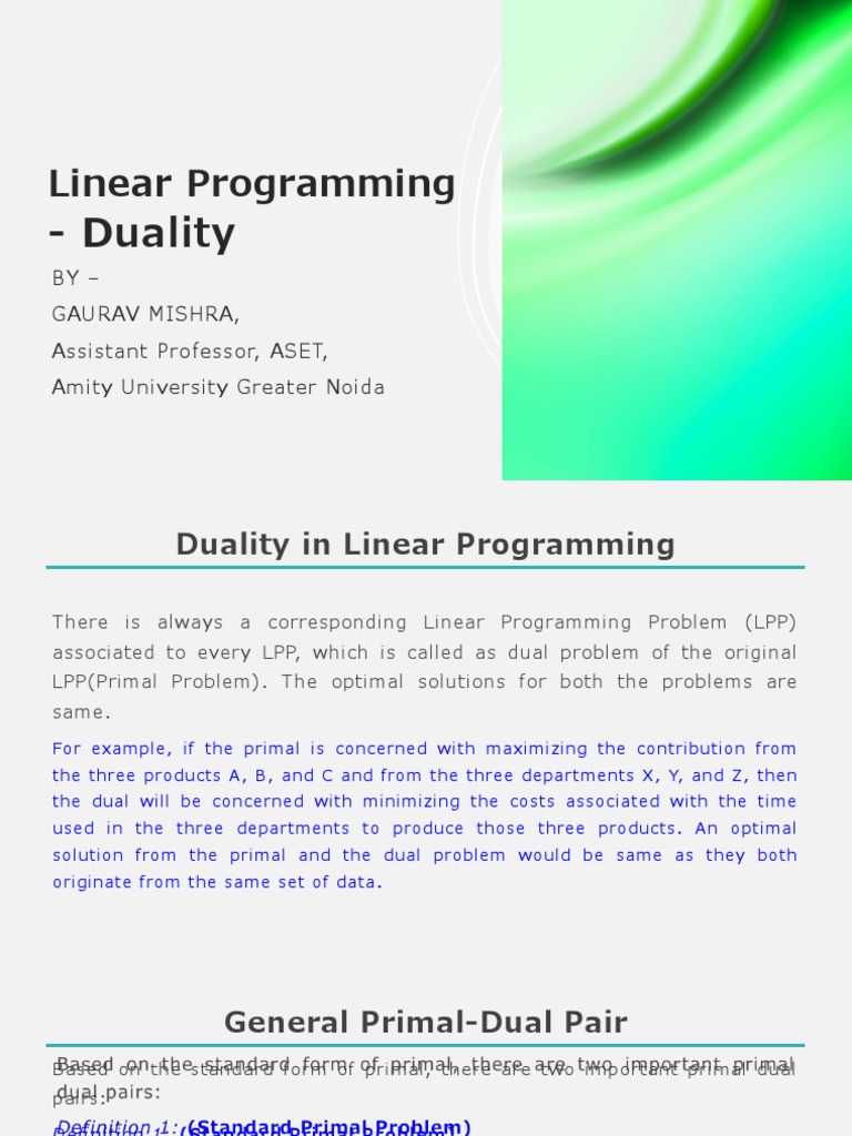 Duality in LPP | PDF | Linear Programming | Systems Analysis