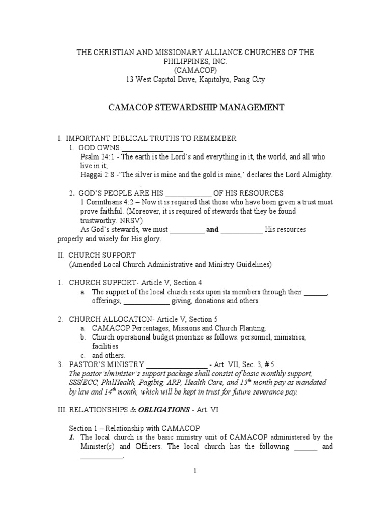 Camacop Stewardship Management: 1. The Local Church Is The Basic ...