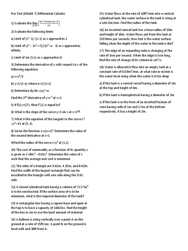 Pretest CE Math 1 | PDF | Triangle | Area