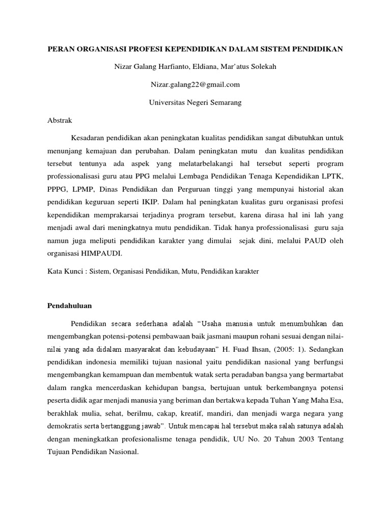Peran Organisasi Profesi Kependidikan Dalam Sistem Pendidikan | PDF | Karier & Perkembangan