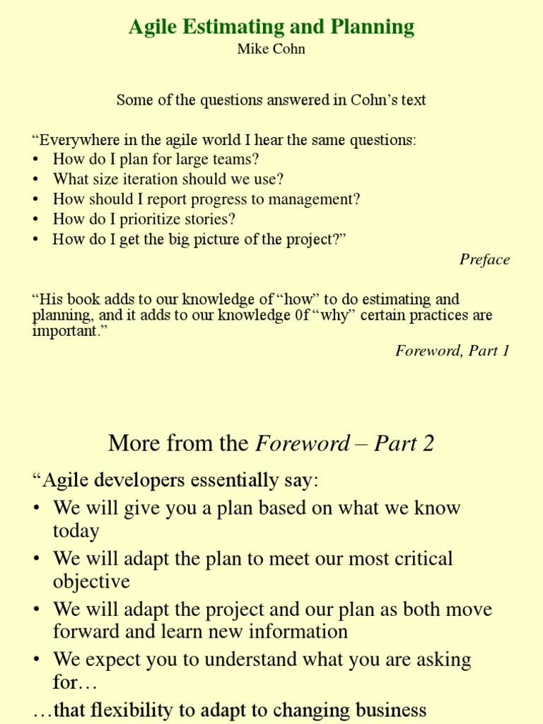 Agile Estimating and Planning: Key Insights from Mike Cohn's Text | PDF ...