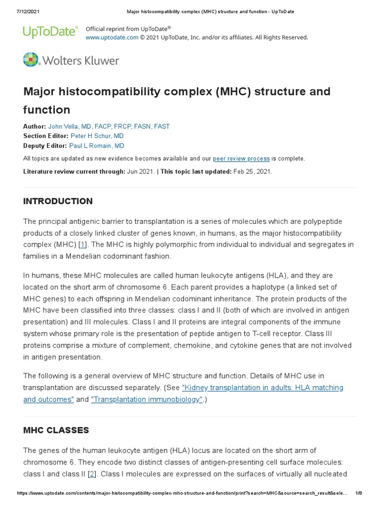 Major Histocompatibility Complex Mhc Structure And Function Pdf