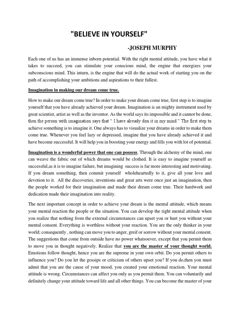 Believe in Yourself. Edited | PDF | Psychology | Psychological Concepts