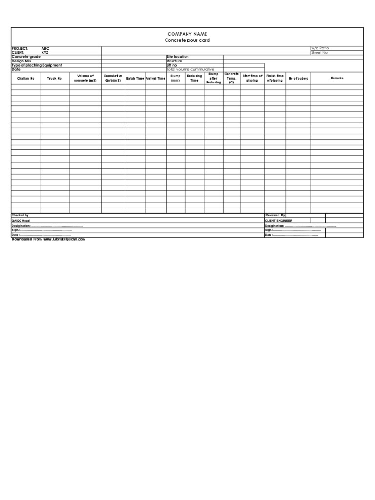 Company Name Concrete Pour Card | PDF | Concrete | Composite Material