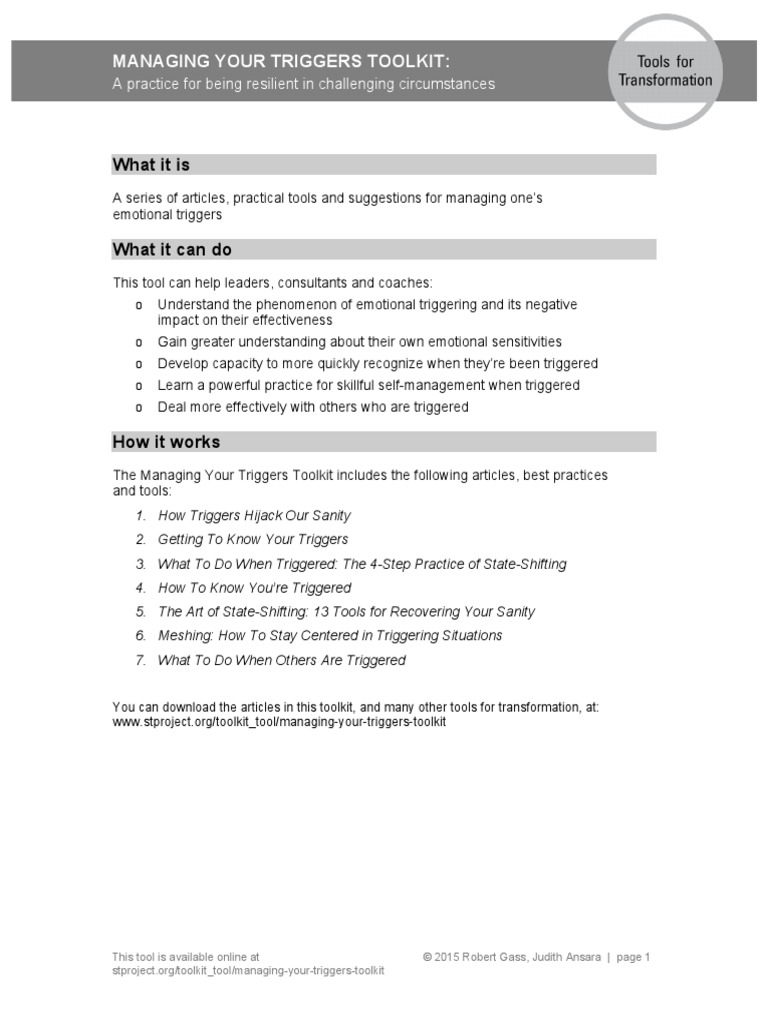 Managing Your Triggers Toolkit | PDF | Amygdala | Psychological Trauma