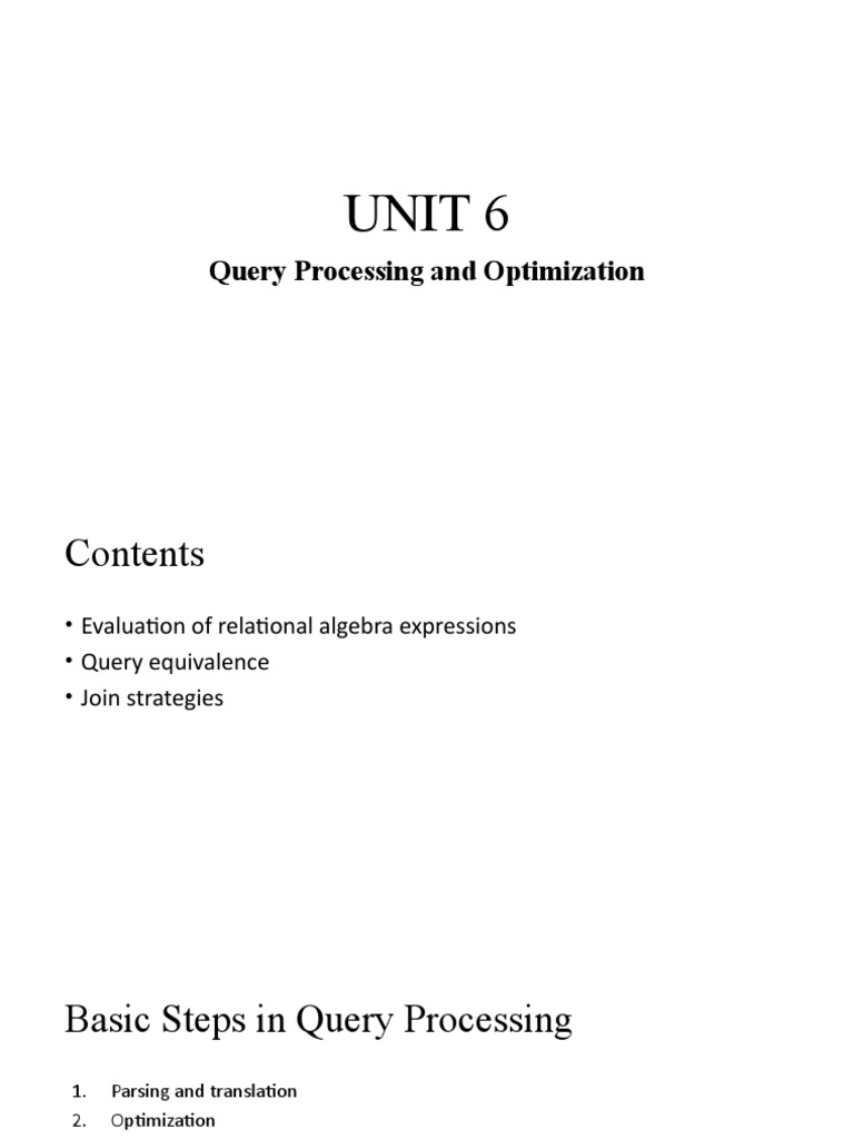Unit 6: Query Processing and Optimization | PDF | Relational Model | Parsing