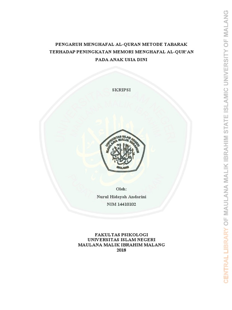 Pengaruh Menghafal Al-Quran Metode Tabarak Terhadap Peningkatan Memori Menghafal Al-Qur'An Pada ...