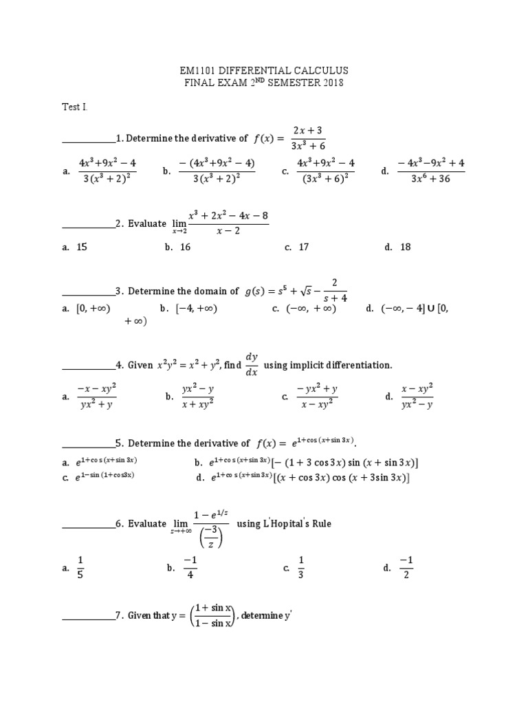 Calculus 1 Exam PDF | PDF