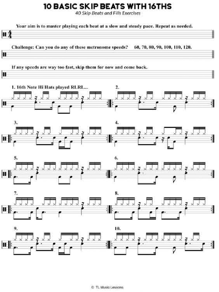 10 Basic Skip Beats With 16ths | PDF
