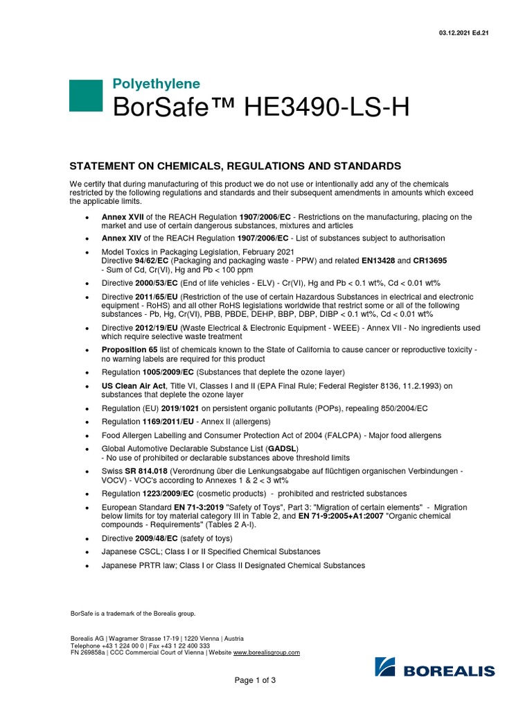 Borsafe ™ He3490-Ls-H: Polyethylene | PDF | Chemistry | Chemical Substances