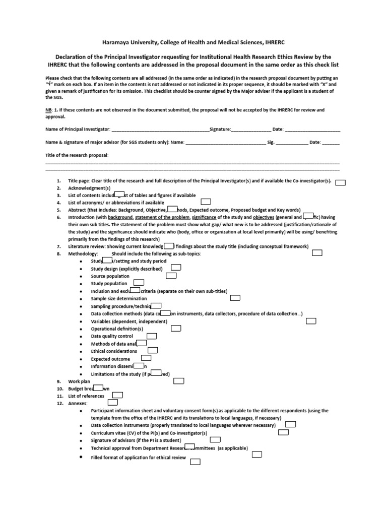 IHRERC Research Proposal Content Checklist | PDF | Data | Science