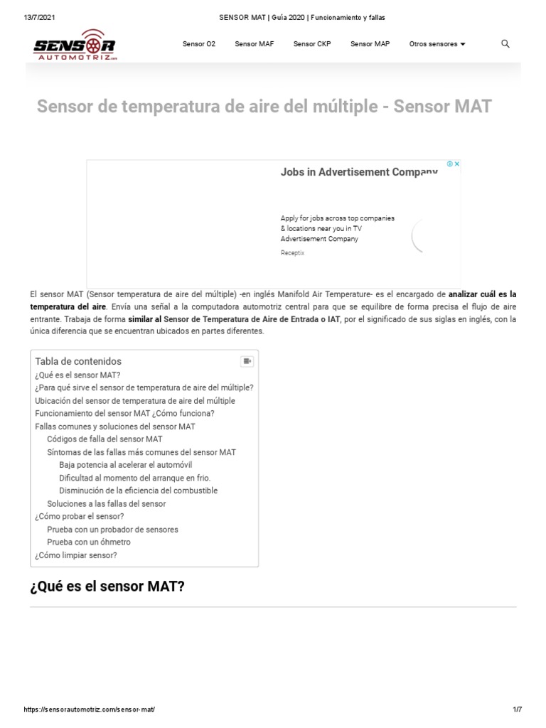 SENSOR MAT - Guía 2020 - Funcionamiento y Fallas | PDF | Resistencia ...
