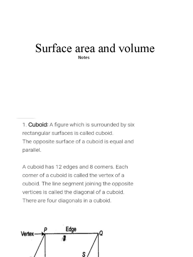 Surface Area and Volume: Notes | PDF