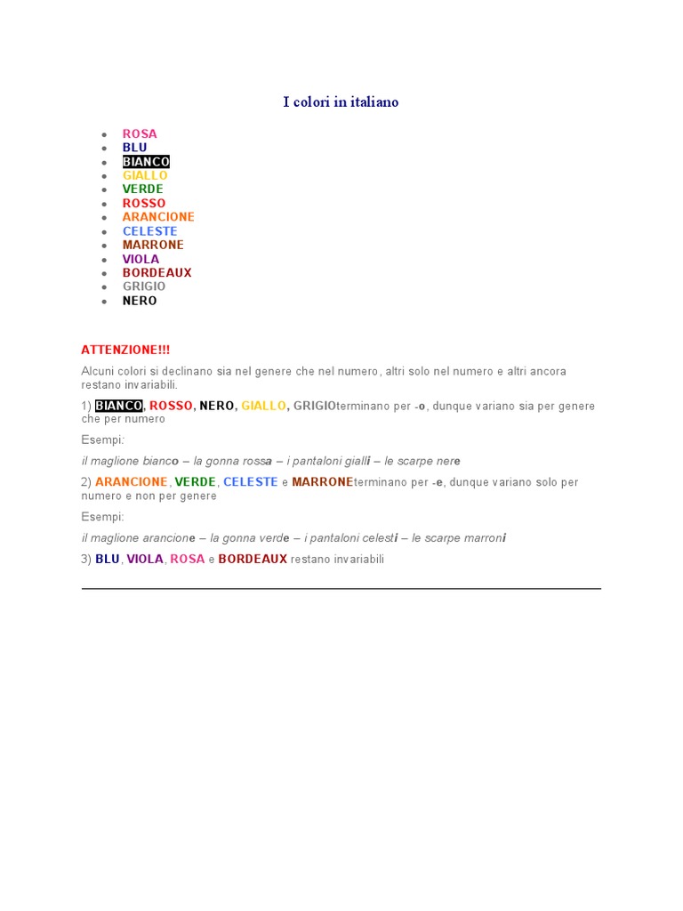 I Colori in Italiano | PDF