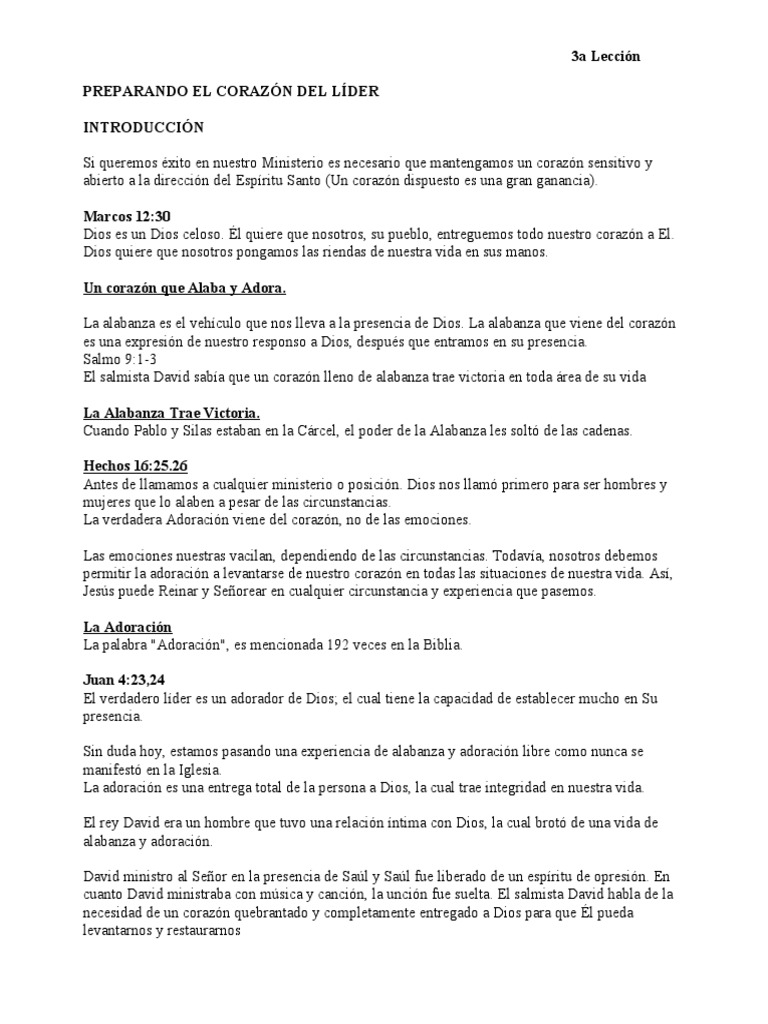 3° Leccion Preparando El Corazón Del Lider | PDF