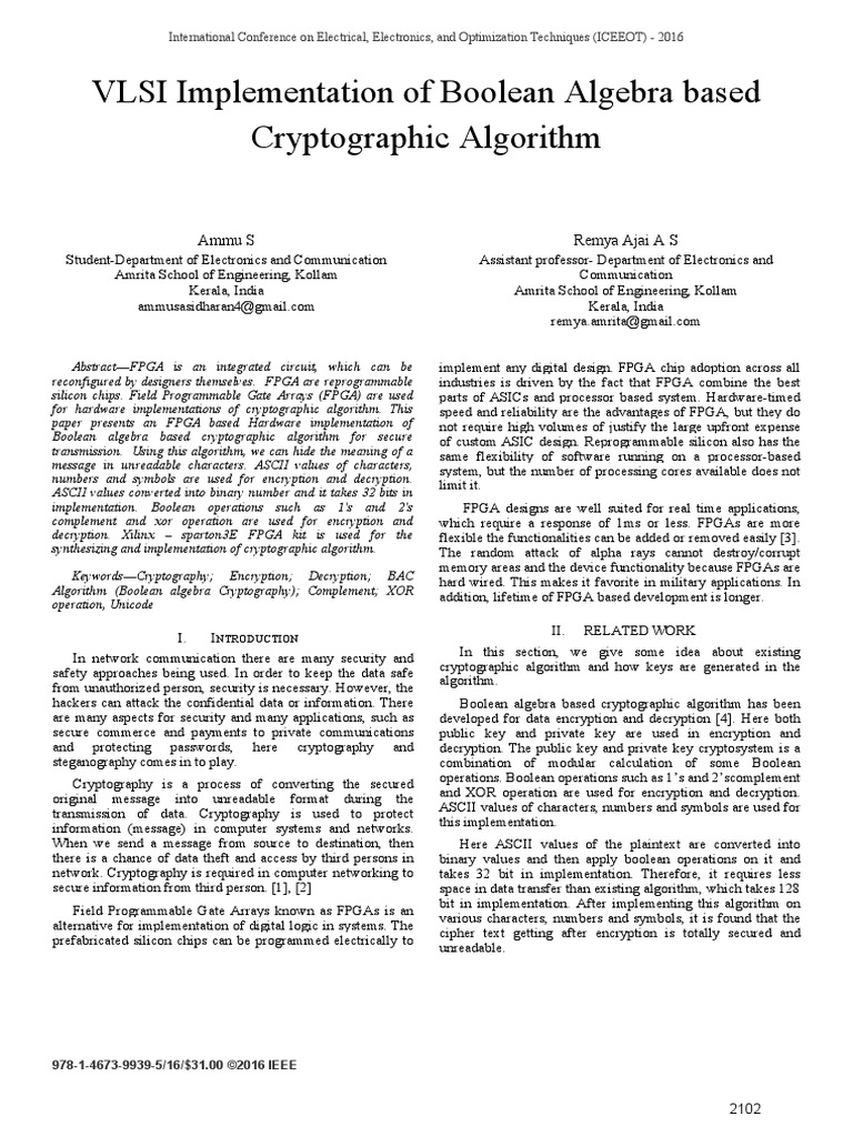 Boolean Algebra Based Crypto Algorithm | PDF | Field Programmable Gate Array | Cryptography