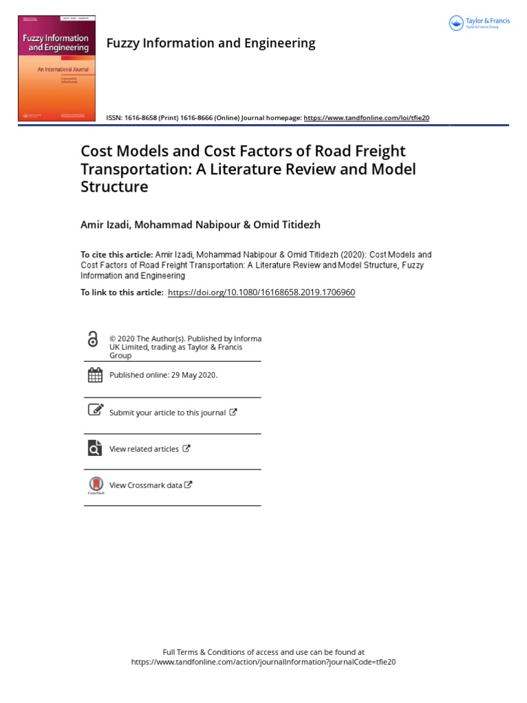 Cost Models and Cost Factors of Road Freight Transportation: A ...