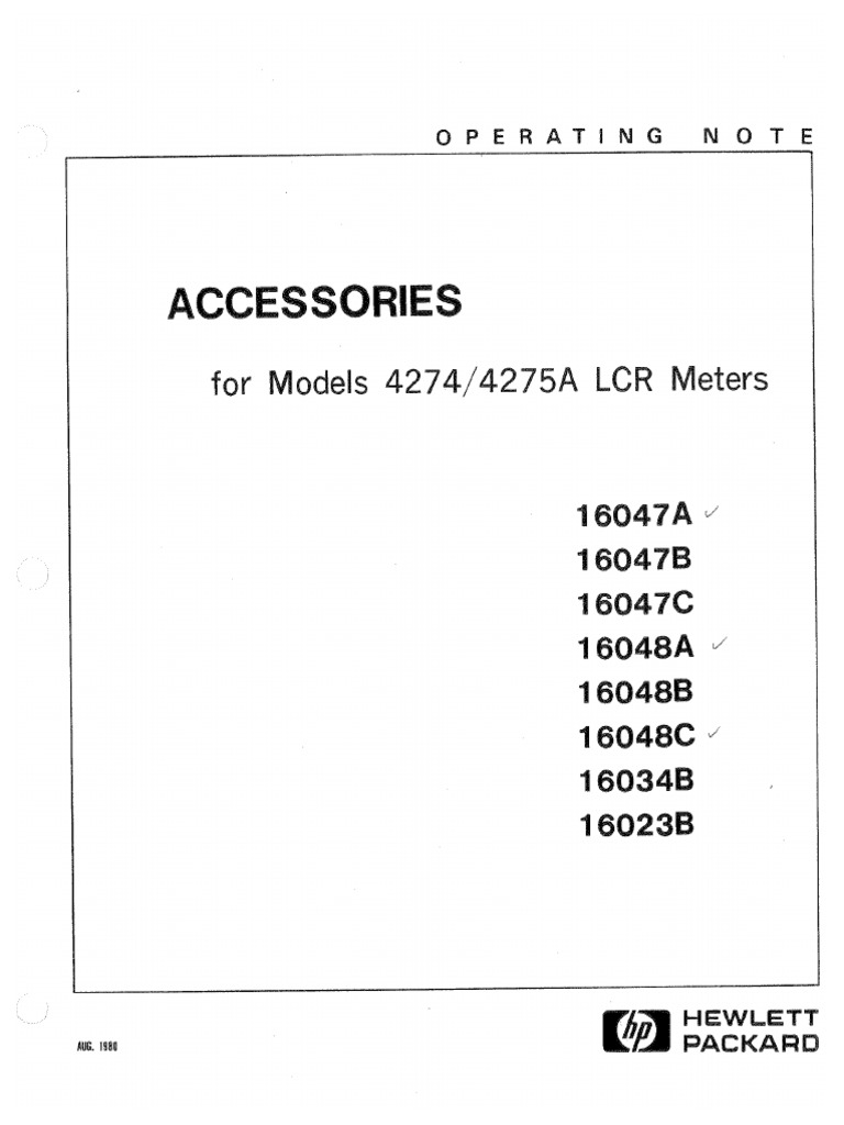 HP 16047A, B, C, 10648A, B, C, 16034B, 16023B Operating Note | PDF