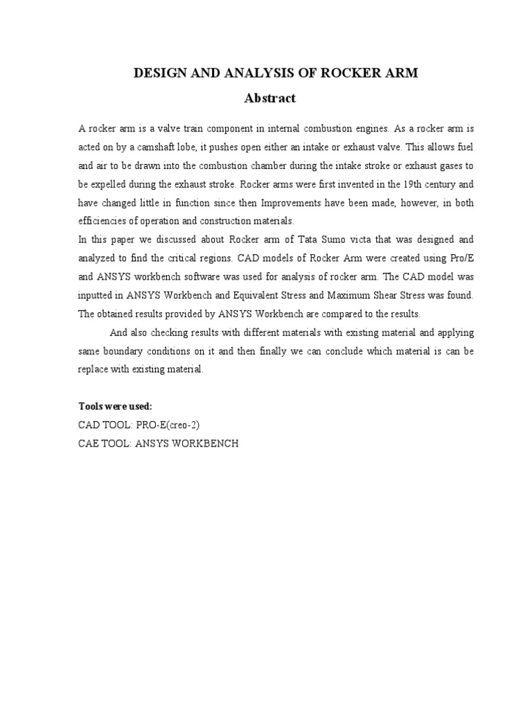 Design And Analysis Of Rocker Arm Tools Were Used Pdf Young S
