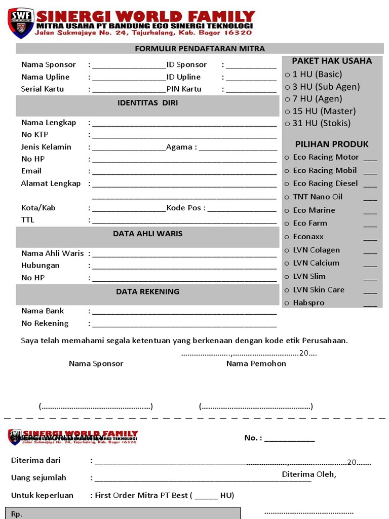 Formulir Pendaftaran Mitra | PDF