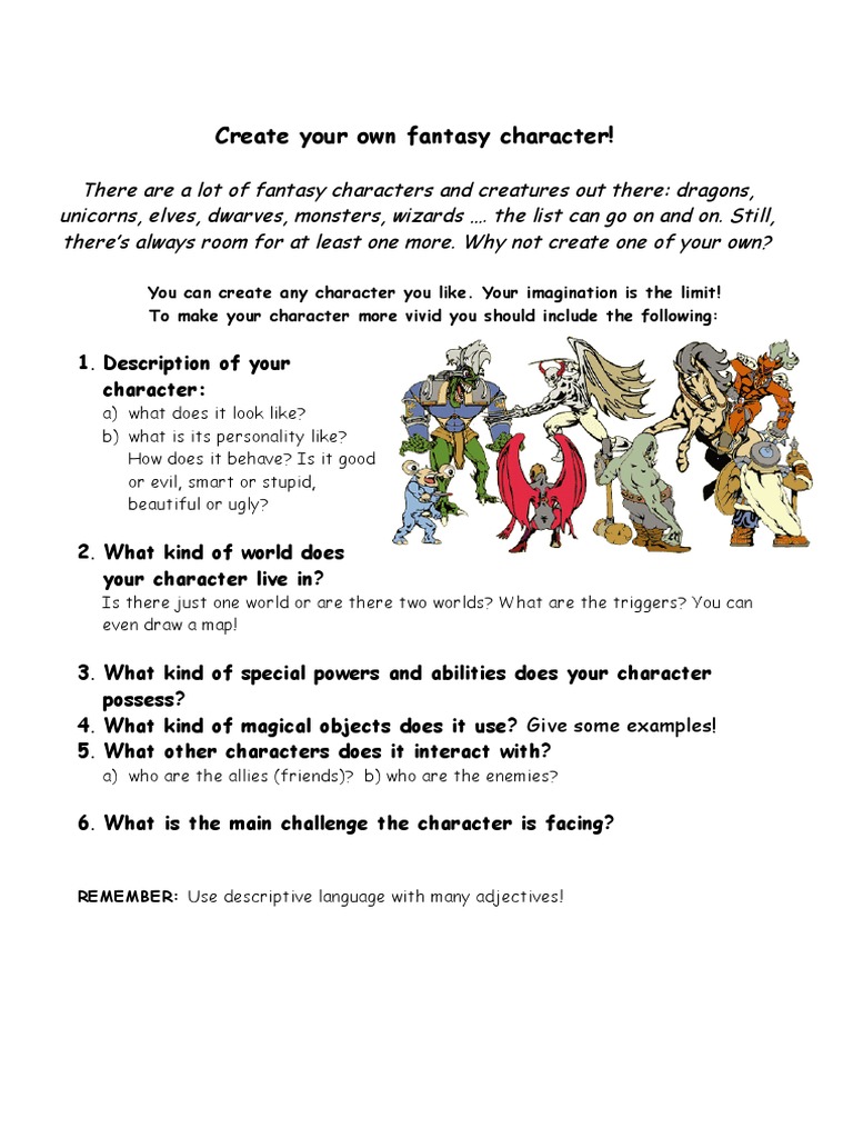 Create Your Own Fantasy Character PDF
