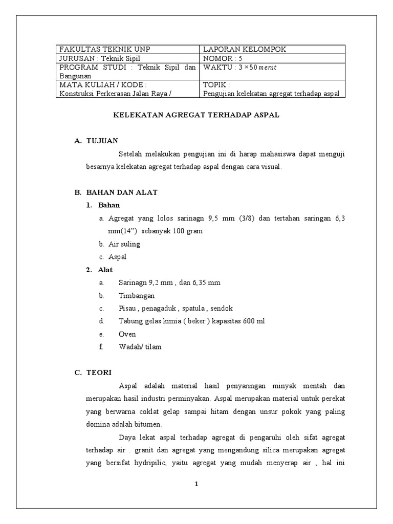 Kelekatan Agregat Terhadap Aspal | PDF