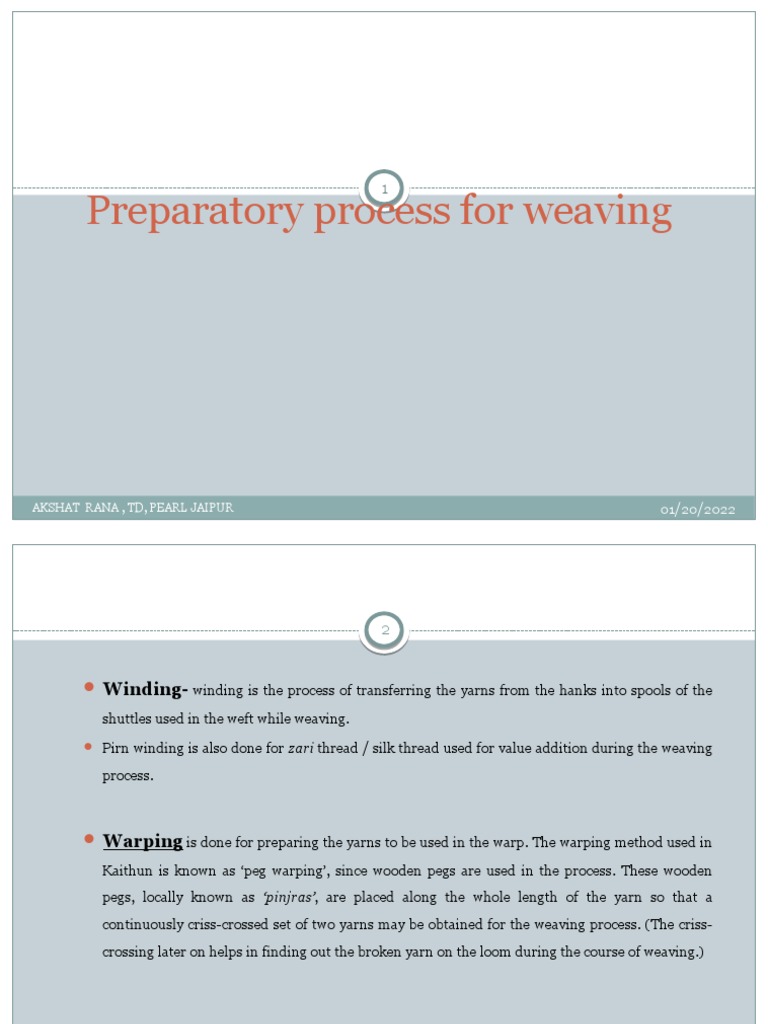 Preparatory Process For Weaving: Akshat Rana, TD, Pearl Jaipur | PDF ...