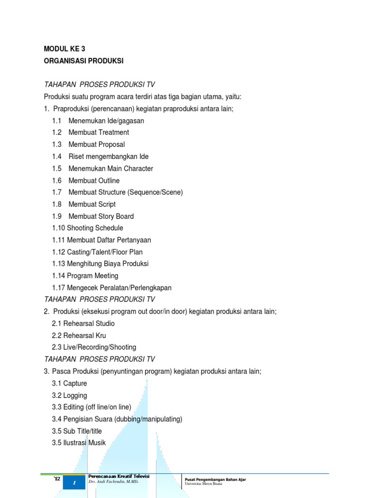 Modul 3 Organisasi Produksi Tahapan Proses Produksi TV | PDF