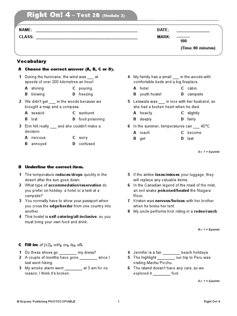 Right On! 4: - Test 2B | PDF