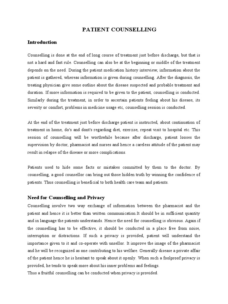 Patient Counselling - CP | PDF | Pharmacy | Patient