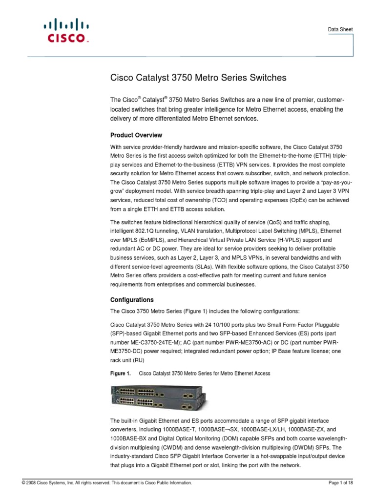 Cisco Me c3750 24te M Data Sheet | PDF | Virtual Private Network ...