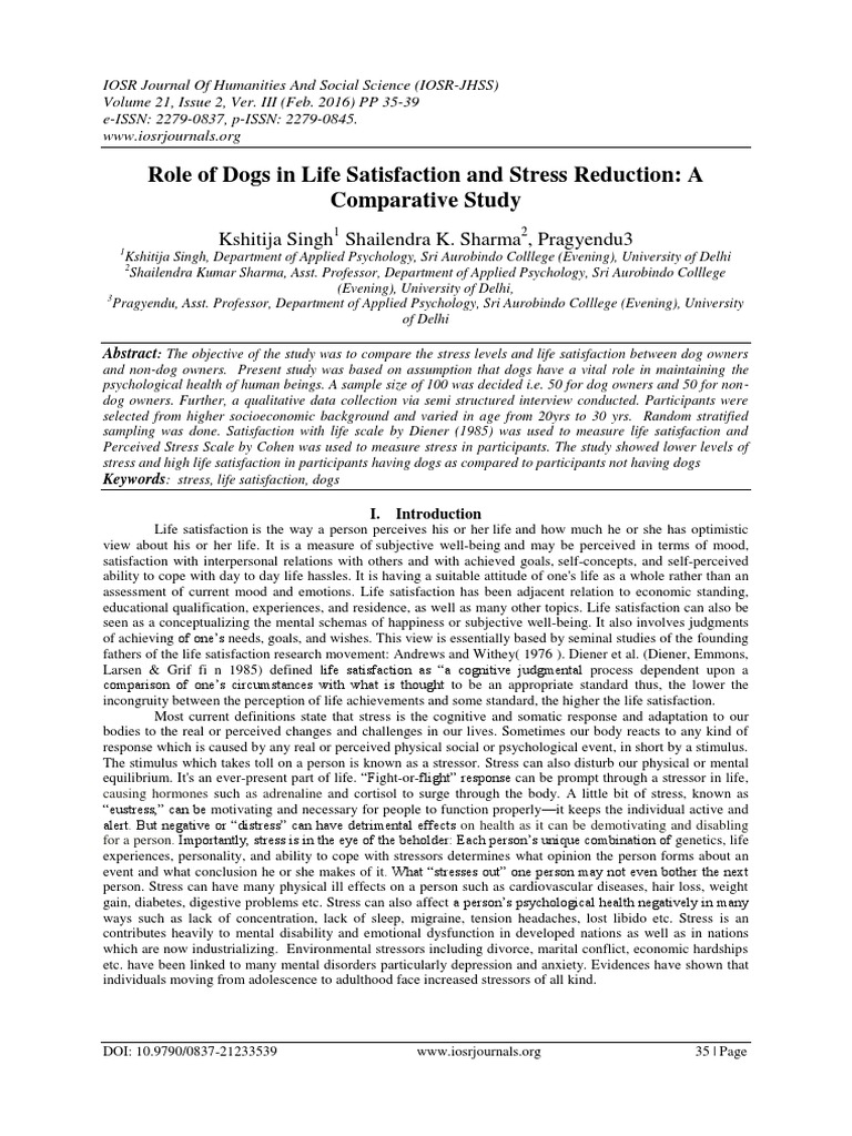 Role of Dogs in Life Satisfaction and Stress Reduction: A Comparative ...