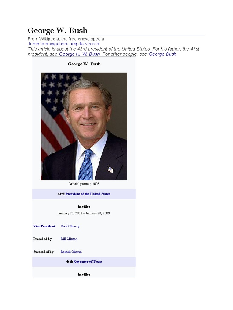 George W Bush 43rd US President | PDF | George W. Bush | American ...