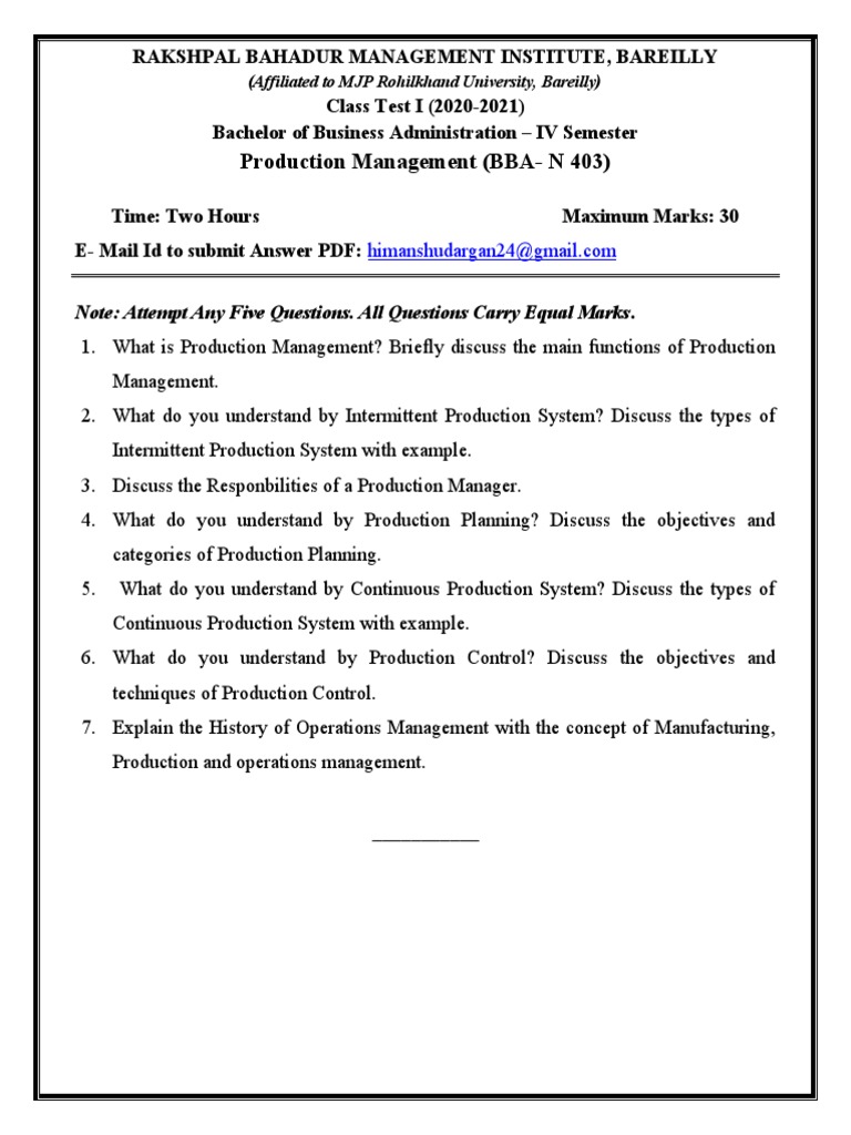 Bba Iv Sem Production Management | PDF | Career & Growth | Art