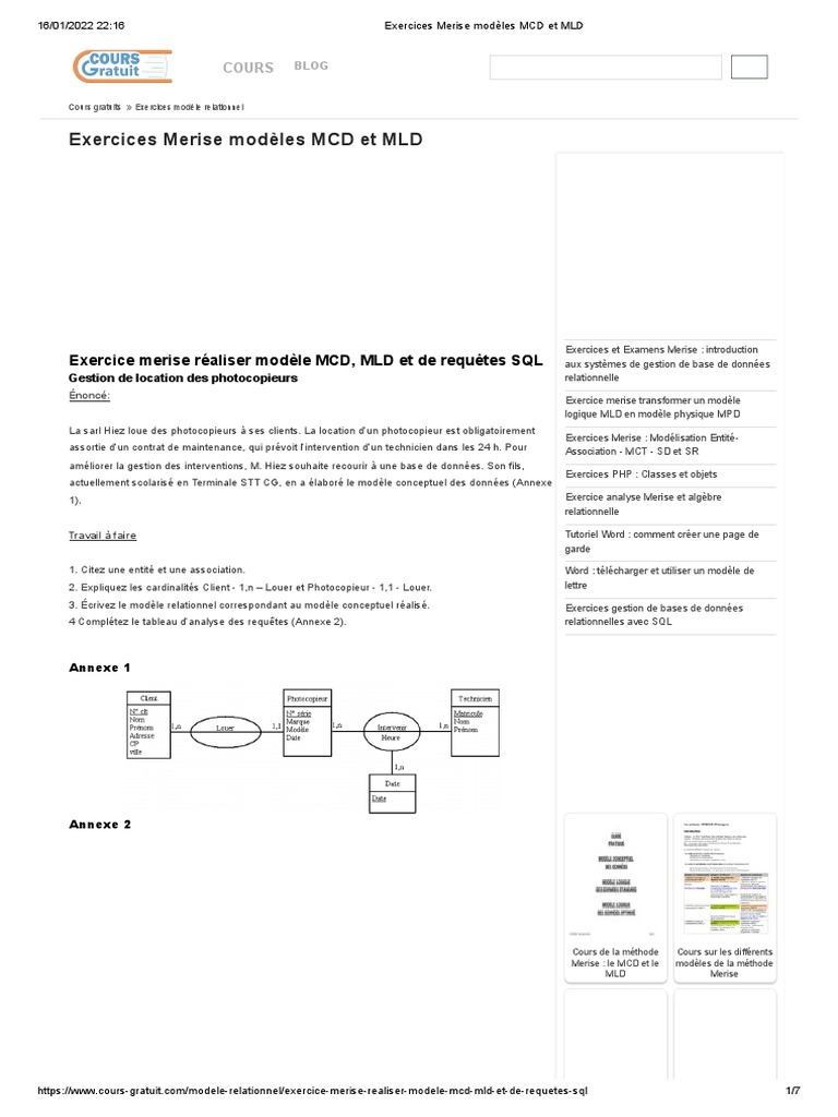 Exercices Merise Modèles MCD Et MLD | PDF | Bases de données ...