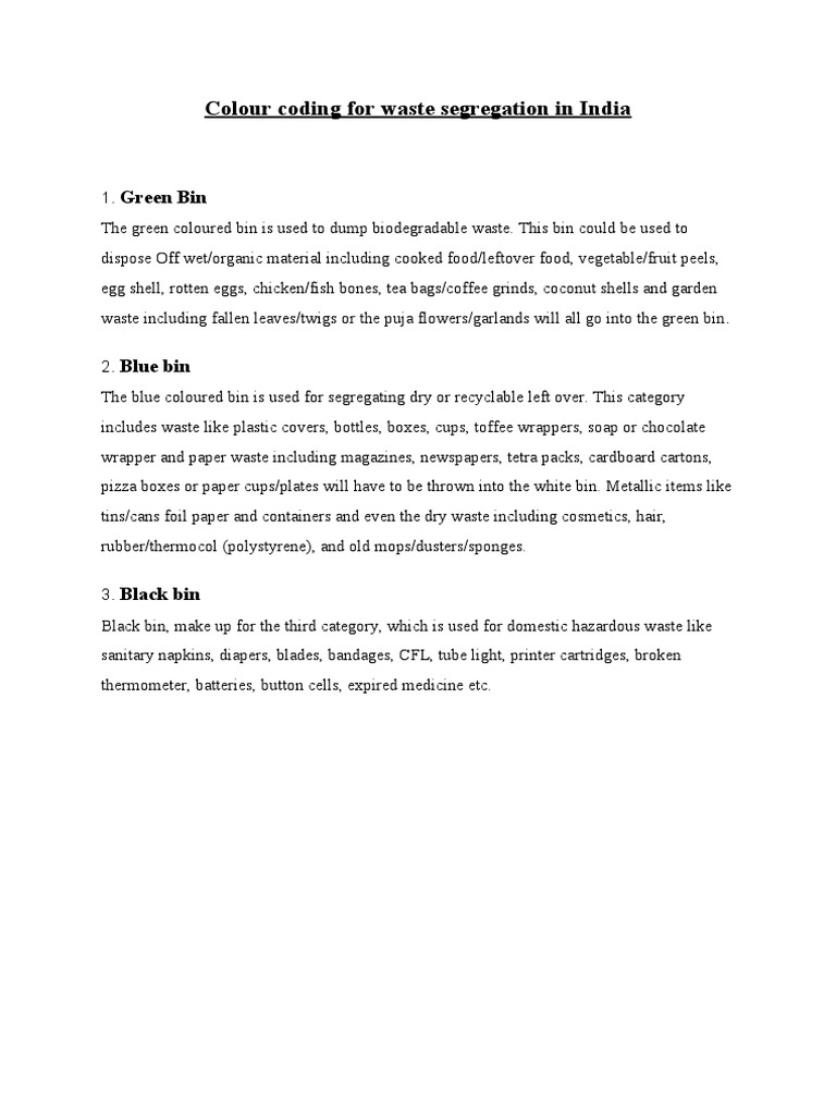 Colour coding for waste segregation in India guide | PDF