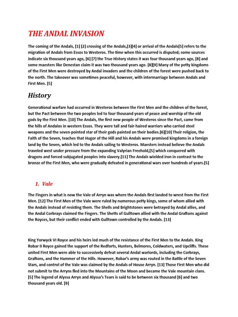 The Andal Invasion | PDF | World Of A Song Of Ice And Fire
