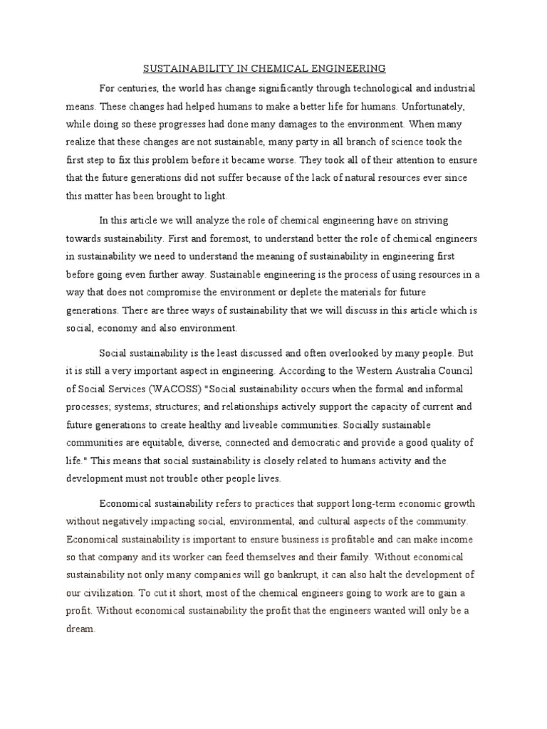 Sustainability in Chemical Engineering | PDF | Sustainability | Engineering