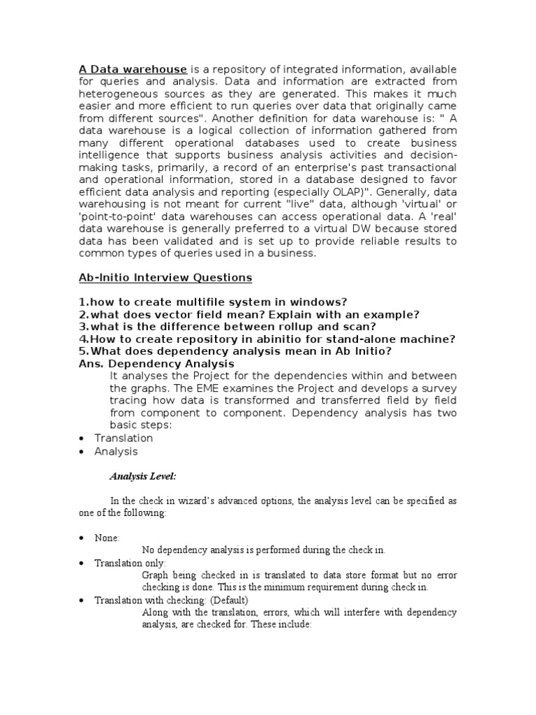 Ab Initio Interview Questions Guide | PDF | Data Warehouse | Data Analysis