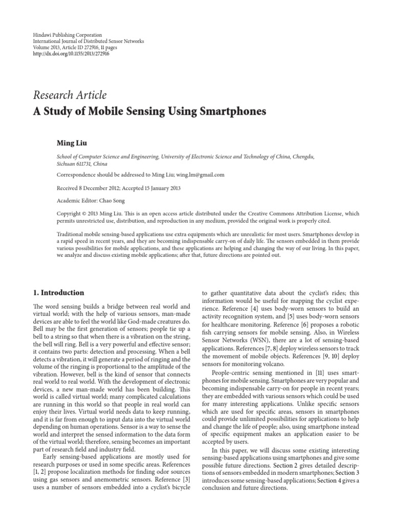 A Study of Mobile Sensing Using Smartphones | PDF | Accelerometer ...