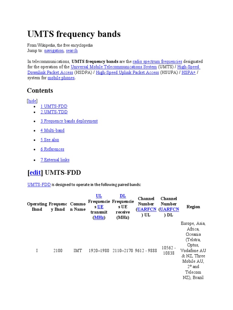 UMTS Frequency Bands | PDF | High Speed Packet Access | Gsm