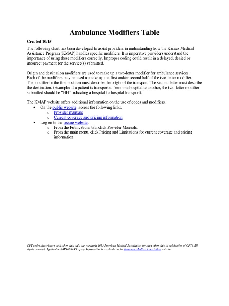 Ambulance Modifiers Table 102015 | PDF | Hospital | Ambulance