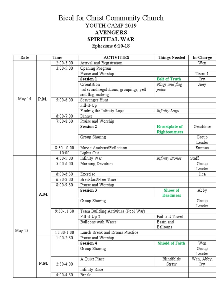 Program Youth Camp | PDF | Protestantism | Christian Movements