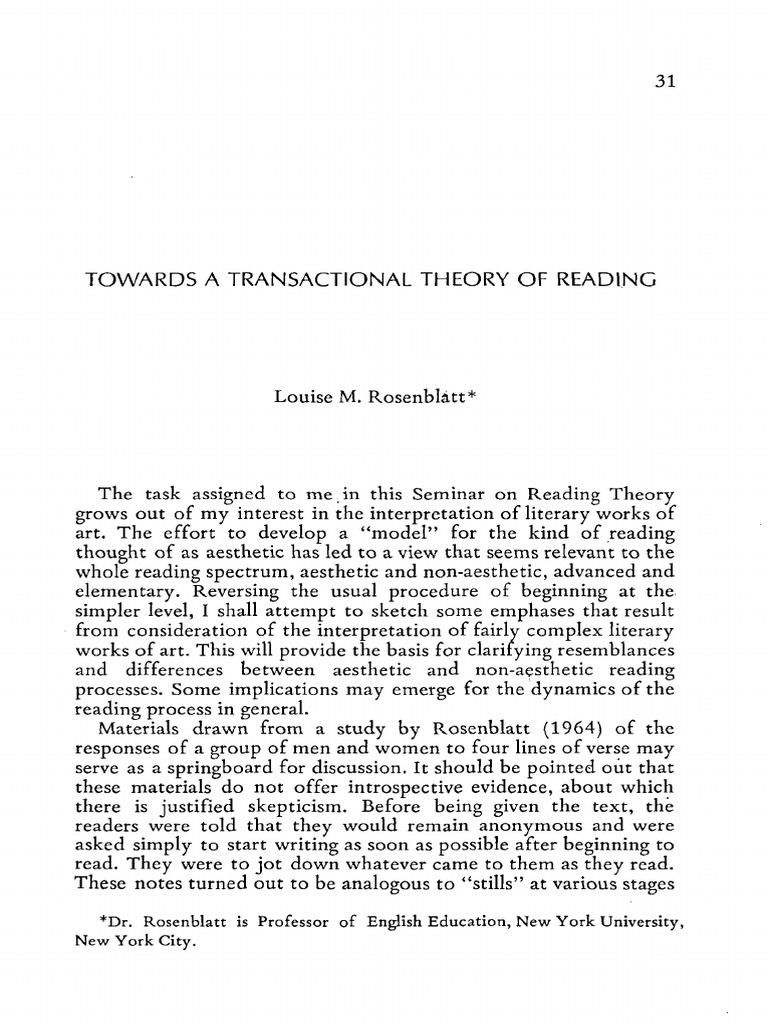 Rosenblatt's Transactional Reading Theory | PDF | Linguistics | Attention