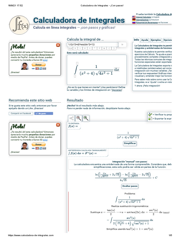 Calculadora de Integrales - ¡Con Pasos! | PDF | Integral | Matemáticas