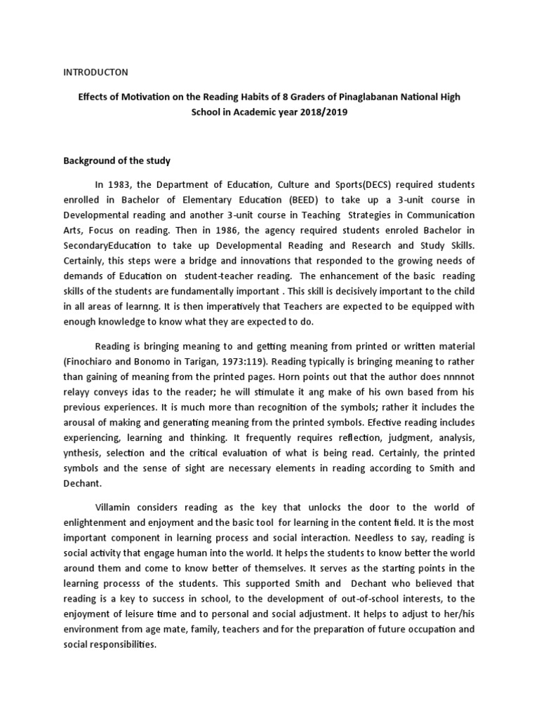 Effects of Motivation On The Reading Habits of 8 Graders of ...
