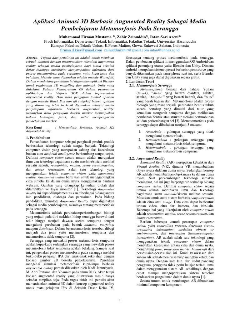 Aplikasi Animasi 3D Berbasis Augmented Reality Sebagai Media Pembelajaran Metamorfosis Pada ...