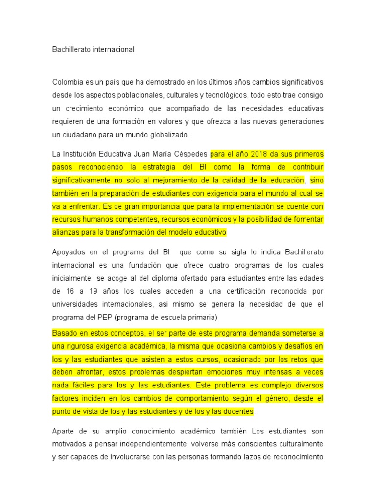 Bachillerato Internacional | PDF | Aprendizaje | Plan de estudios