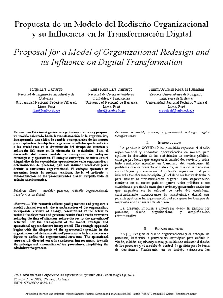 Proposal For A Model of Organizational Redesign and Its Influence On ...
